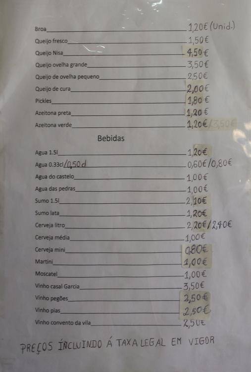 Menu at Princesa dos Frangos restaurant, Santo António dos Cavaleiros