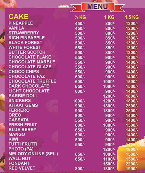 Menu of Online Bakers, Sector 72, Noida