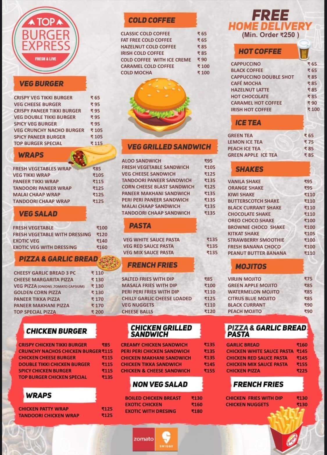 Menu of Top Burger Express, Alpha 1, Greater Noida