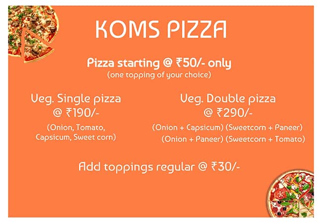 Menu of Koms Pizza, Indirapuram, Ghaziabad