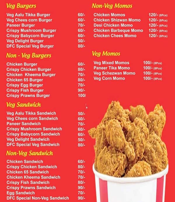 Menu of Delicious Fried Chicken - DFC, Nizampet, Hyderabad