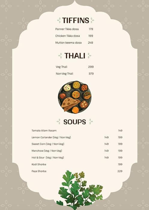 Menu of Chiguru, Jubilee Hills, Hyderabad