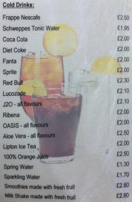 Menu at Cafe Primo, London, 52 High St