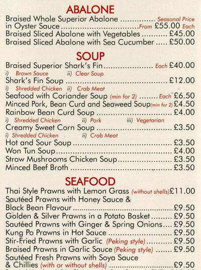 Menu at Imperial China restaurant, Teddington, 196-198 Stanley Rd