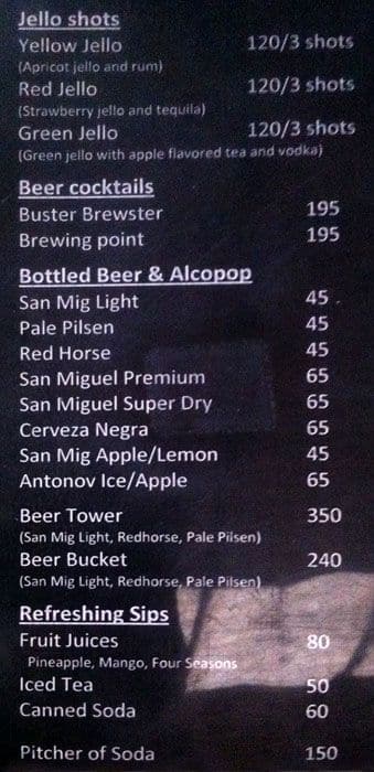 Menu at Busters restaurant, Quezon City