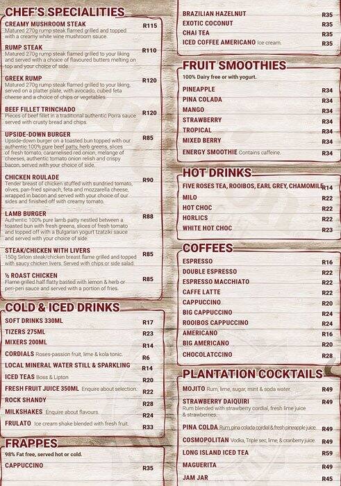 Menu at Plantation CAFE, Midrand, Shop 3