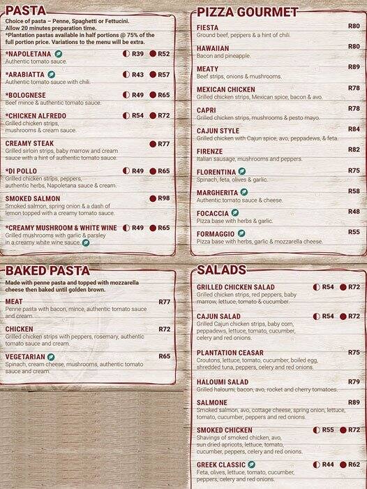 Menu at Plantation CAFE, Midrand, Shop 3