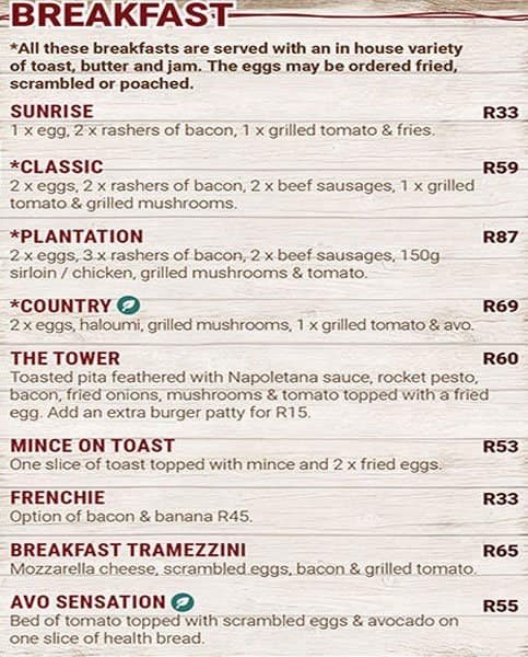 Menu at Plantation CAFE, Midrand, Shop 3