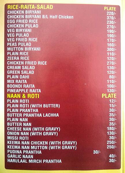 Menu at Chawla's², Chandigarh