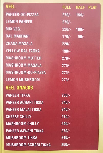 Menu at Chawla's², Chandigarh