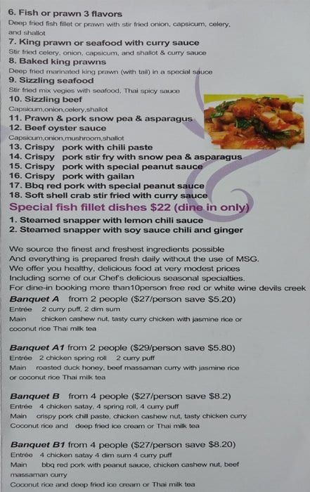 Menu at Thai Victoria restaurant, Victoria Point, Shop C01 High St
