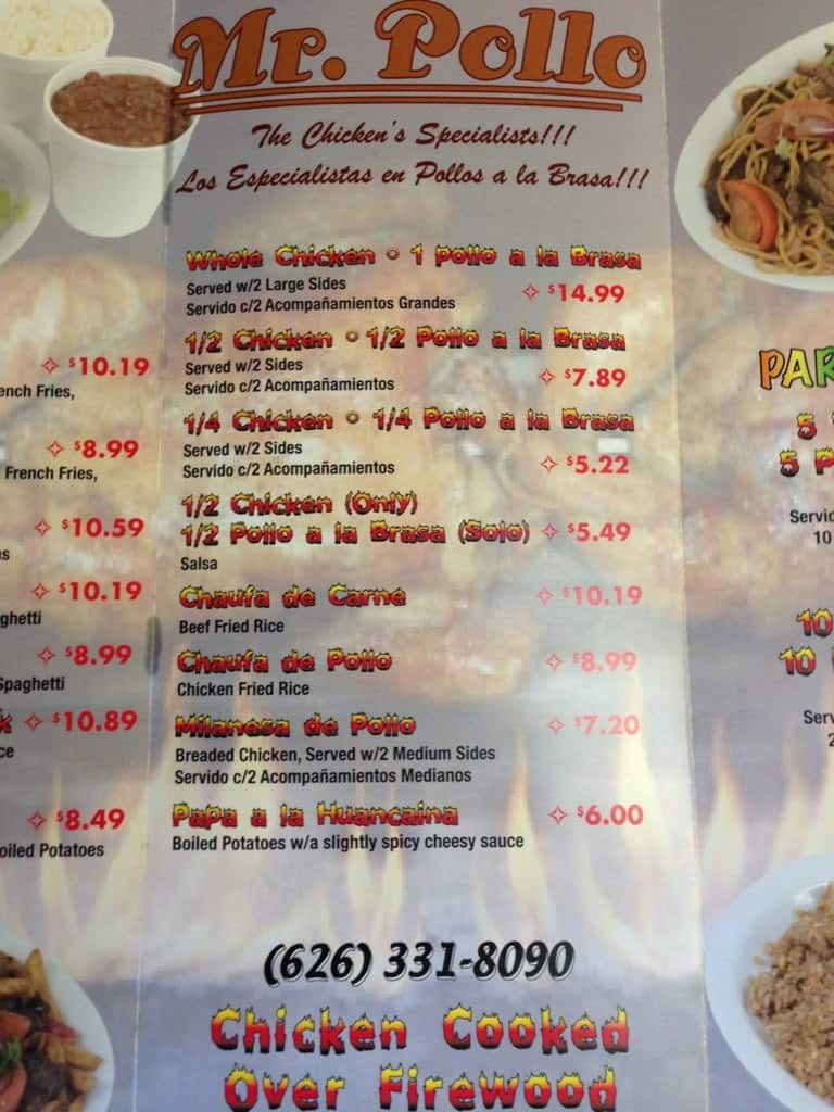Menu at Mr Pollo restaurant, West Covina