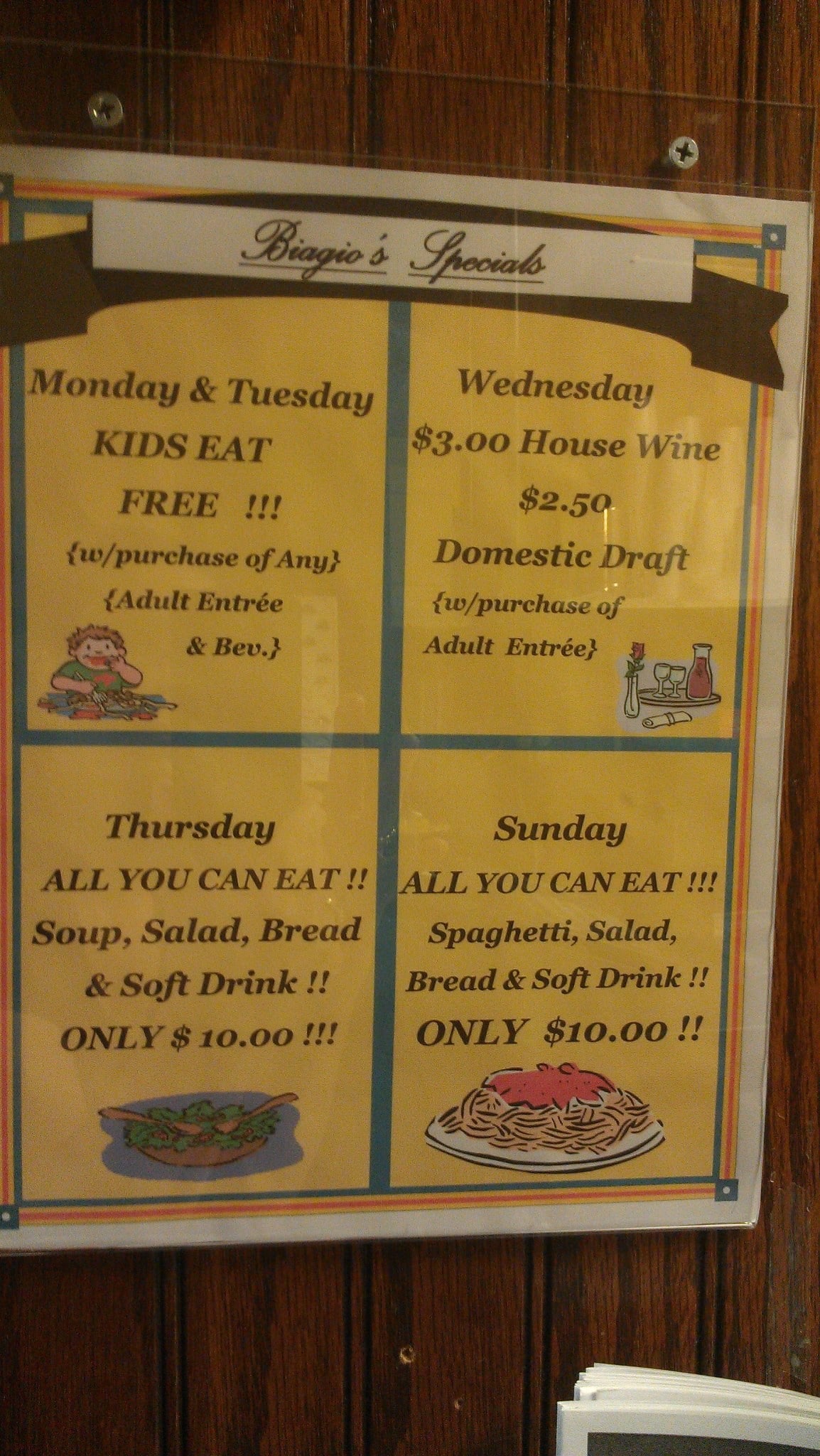 Menu at Biagio's Italian Restaurant, Lake Forest