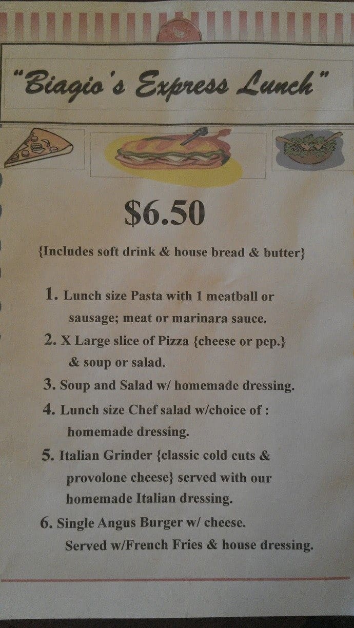 Menu at Biagio's Italian Restaurant, Lake Forest