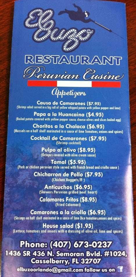 Carta del restaurante El Buzo Casselberry, Casselberry, FL-436 #1024