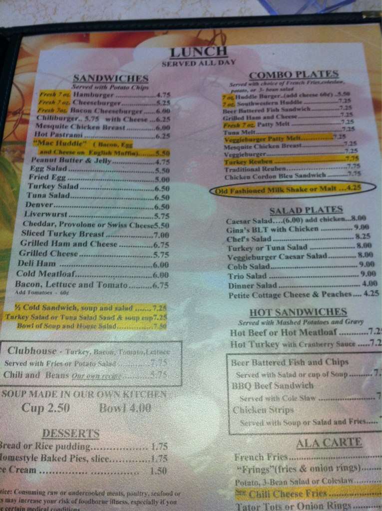 Menu at Huddle restaurant, San Diego