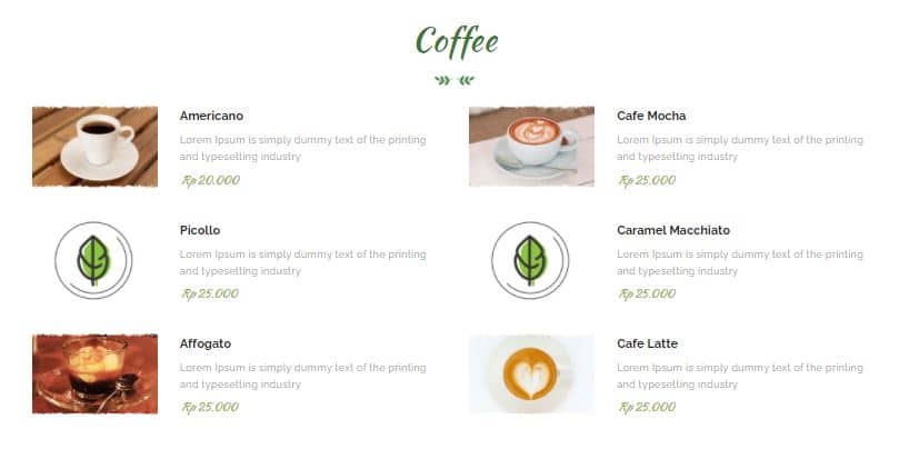 Menu at Fifteen Cafe, Bandung