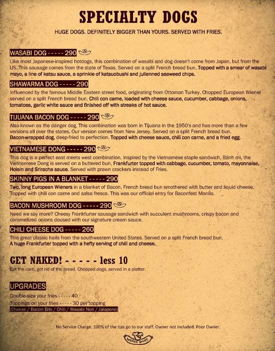 Menu at Wicked Dogs restaurant, Makati
