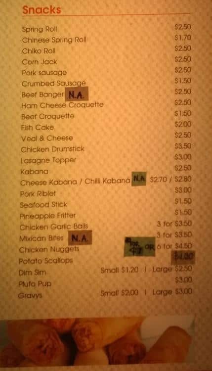 Menu at Bundamba Takeaway fast food, Bundamba