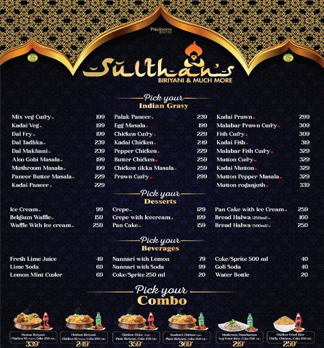 Menu at Sulthan's Biryani, Chennai, UG 47/A