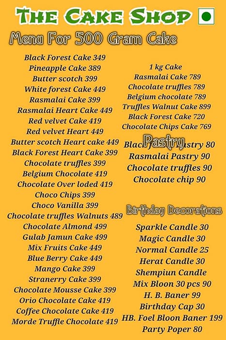 Menu of Cake Choice, Ravet, Pune
