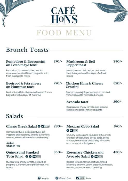 Menu of Cafe Hons - House Of No Sugar, Gomti Nagar, Lucknow