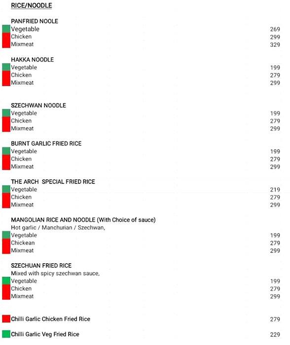Menu at Arch Cafe - Kothapet, Hyderabad