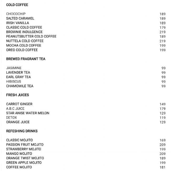 Menu of Arch Cafe, Kothapet, Hyderabad