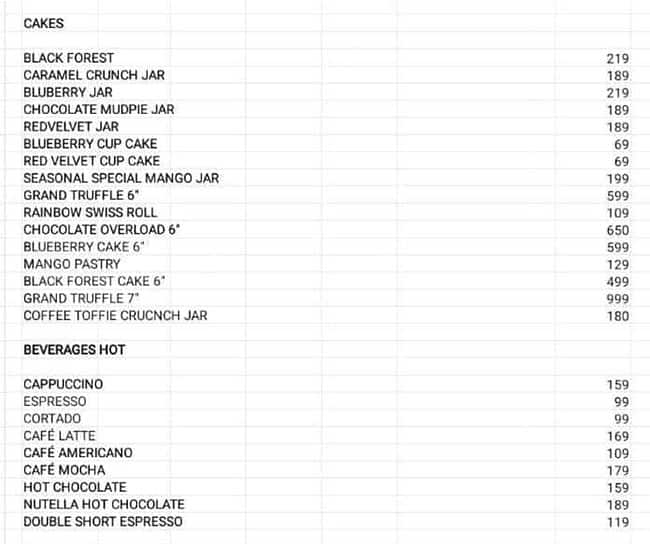 Menu at Arch Cafe - Kothapet, Hyderabad