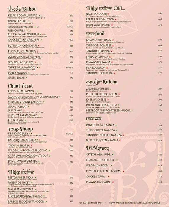 Menu of Maujja, Ghodbunder Road, Thane