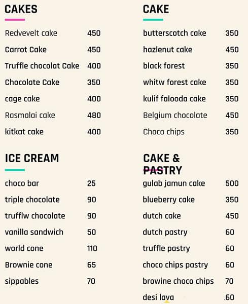 Menu of Cake's Cafe, Sanpada, Navi Mumbai