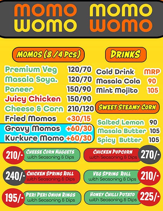 Menu of Momo Womo, Sector 76, Noida