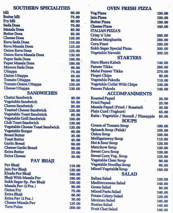 Sukh Sagar Menu, Menu for Sukh Sagar, Chowpatty, Mumbai - Zomato