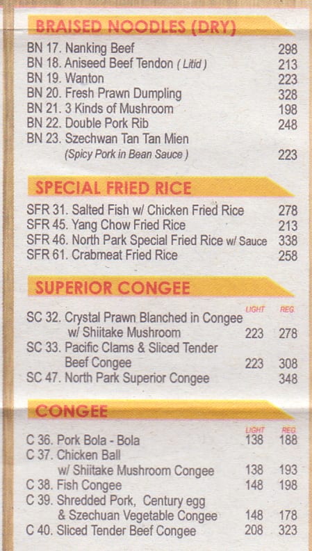 Menu at North Park Noodles restaurant, Quezon City, 451 Gregorio ...