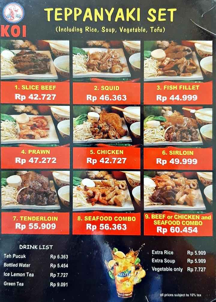 Menu at Koi Express Teppanyaki restaurant, Jakarta, ITC Permata Hijau