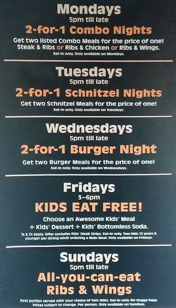 Menu at Spur Steakhouse, Dublin