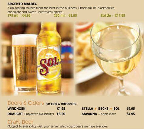 Menu at Spur Steakhouse, Dublin