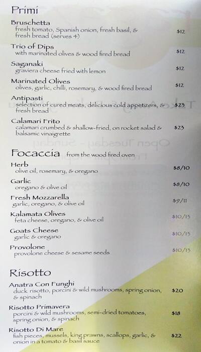 Menu at Ragazzi Restaurant, Albert Park