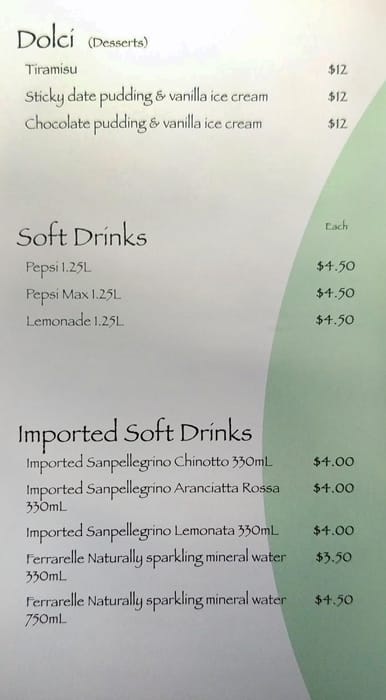 Menu at Ragazzi Restaurant, Albert Park