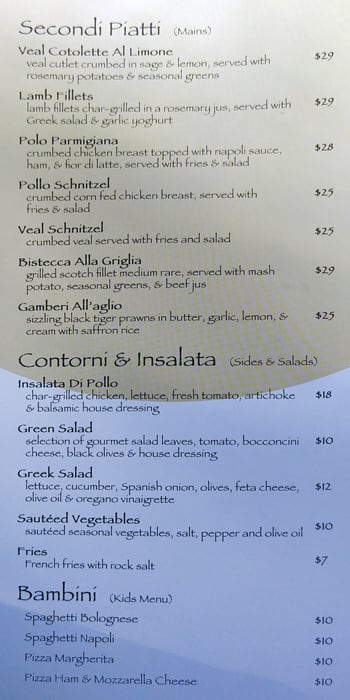 Menu at Ragazzi Restaurant, Albert Park