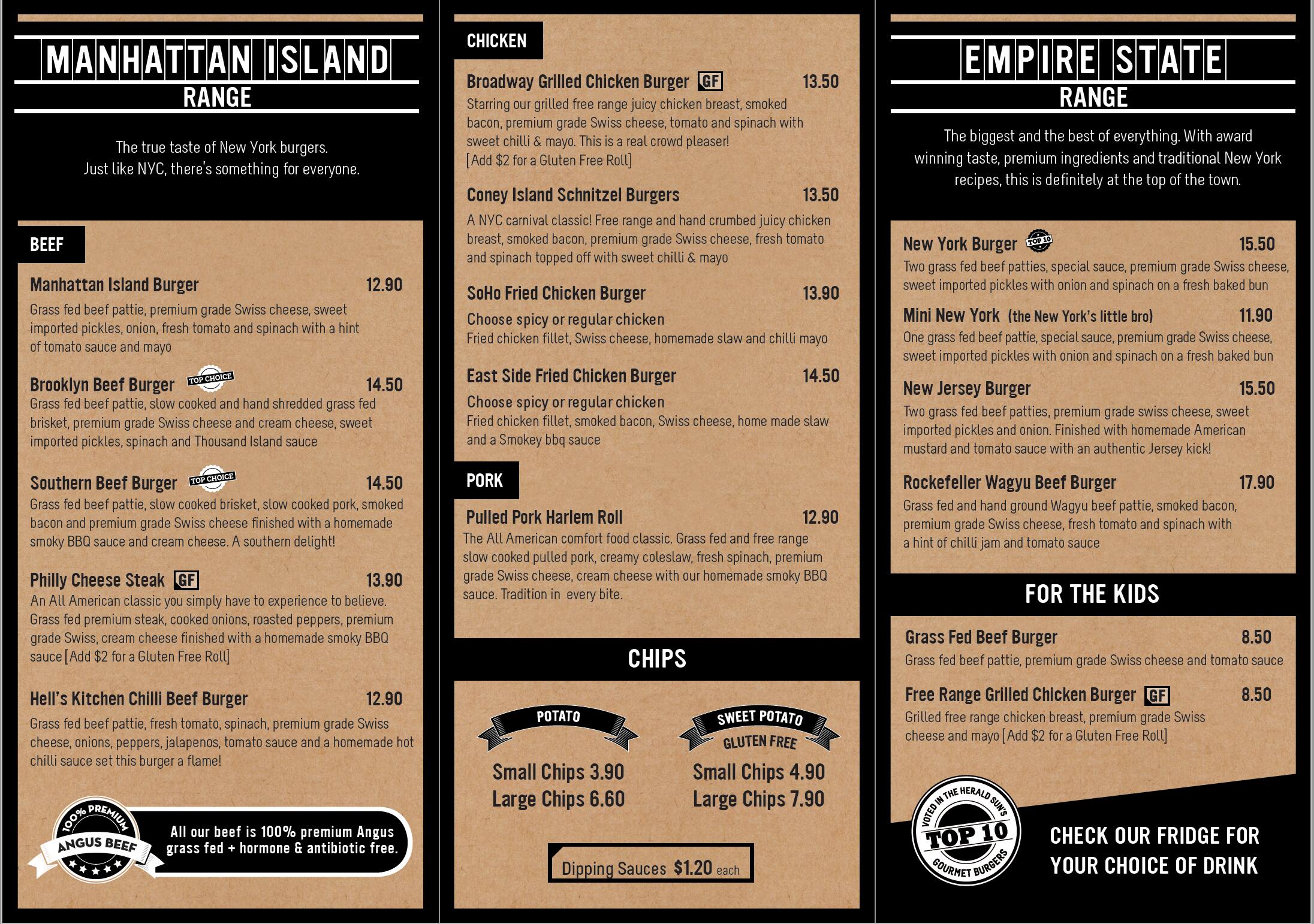 Menu at New York Minute fast food, Thornbury