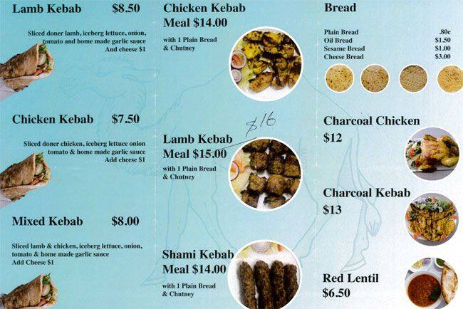 Carta de comida rápida Ghan Kebab & Takeaway, Narre Warren