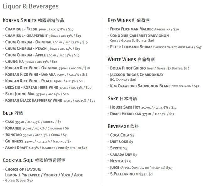 Menu at SURA Korean BBQ, Richmond