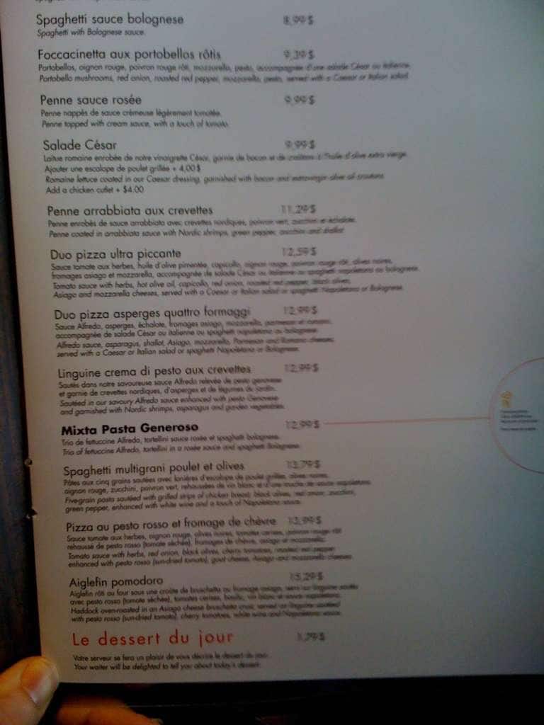 Menu at Pacini Longueuil restaurant, Longueuil, Chambly Rd