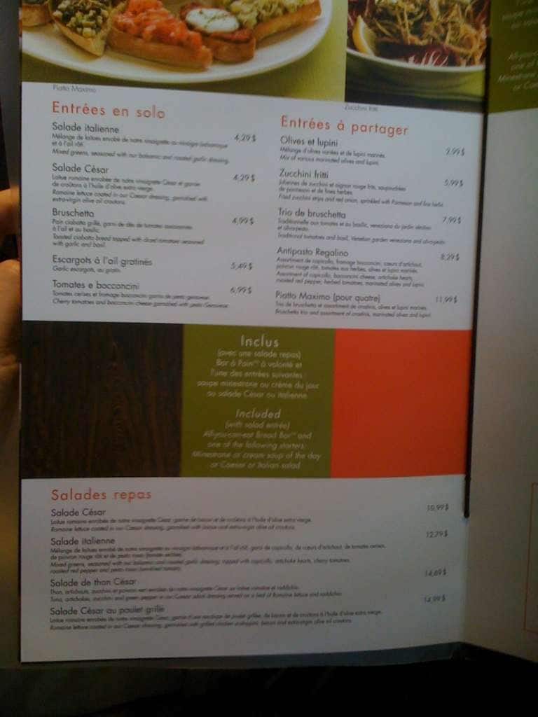 Menu at Pacini Longueuil restaurant, Longueuil, Chambly Rd