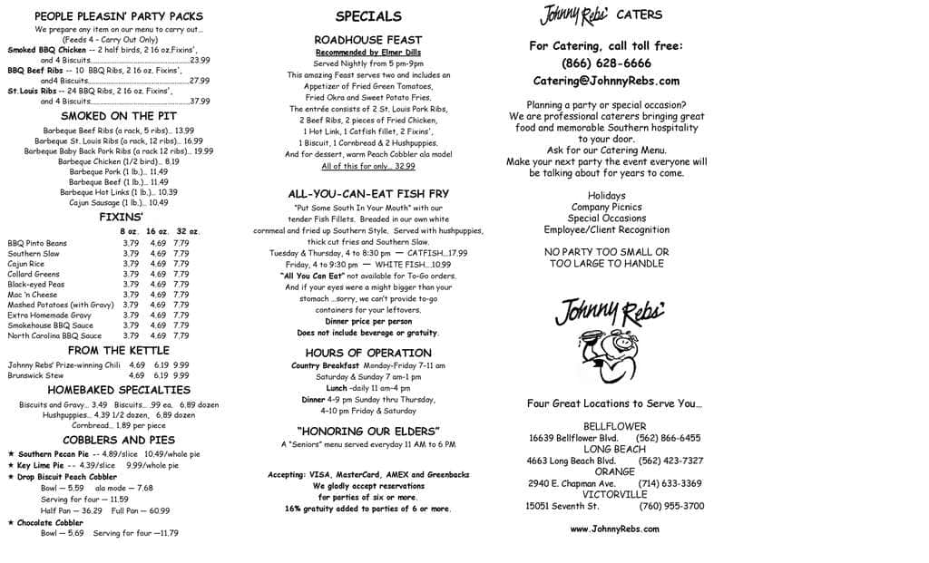 Johnny Rebs' Southern Roadhouse a Long Beach: Foto del Menu con Prezzi ...