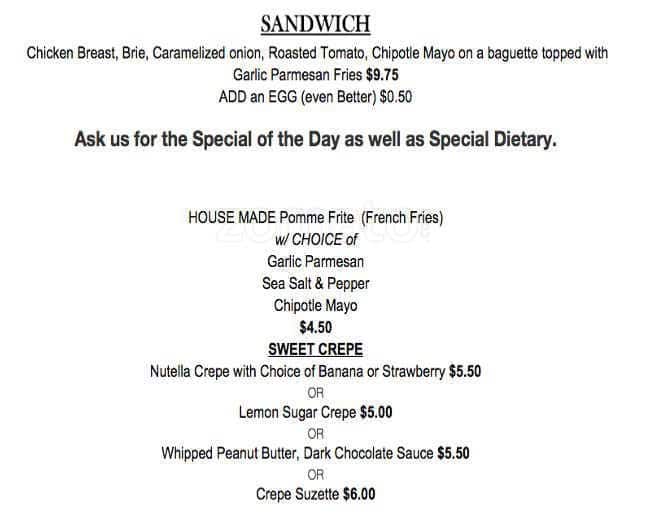 Menu at Chez Flo, Grand Prairie