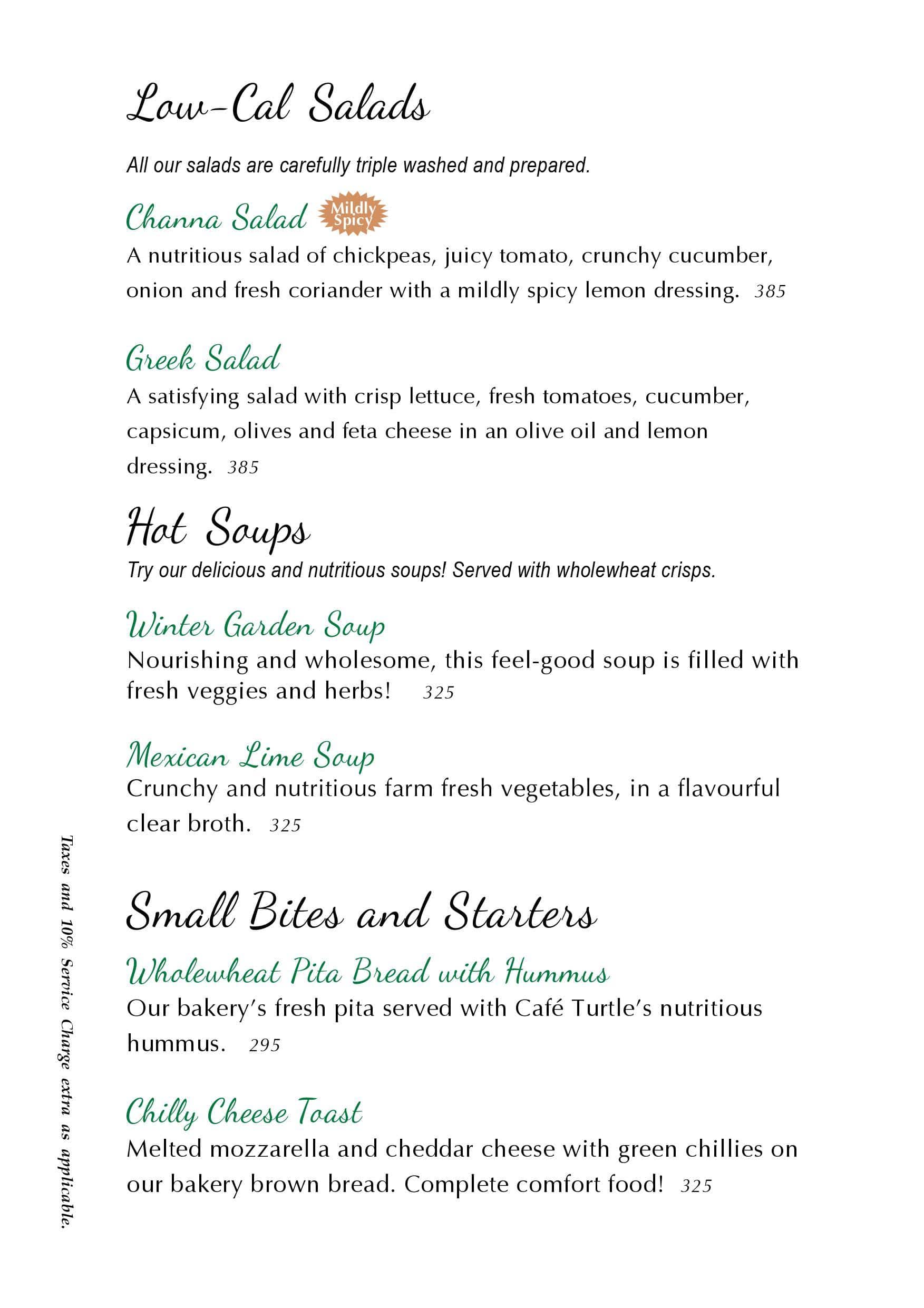 Menu of Café Turtle, Khan Market, New Delhi