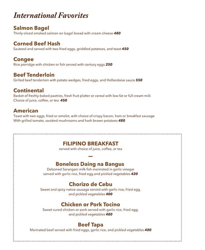 Carta del restaurante Misto at Seda Ayala Center Cebu, Cebú