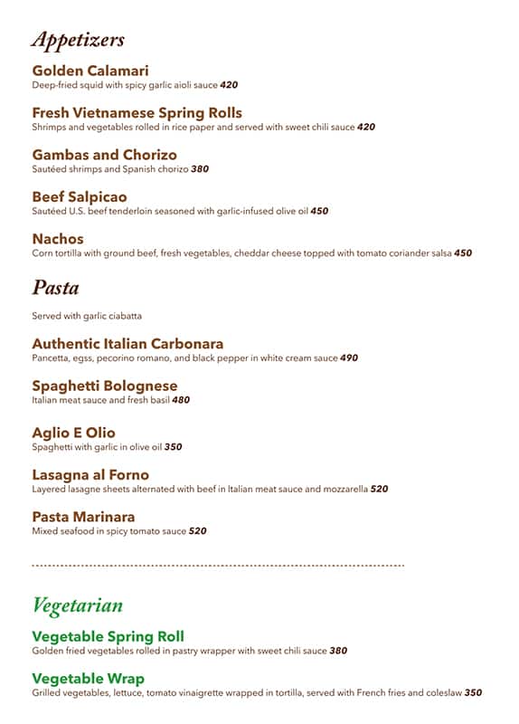 Carta del restaurante Misto at Seda Ayala Center Cebu, Cebú